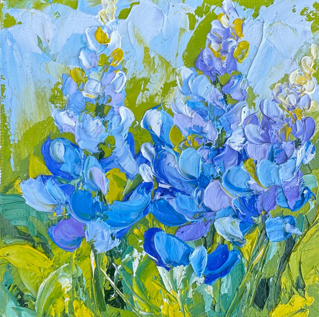Bluebonnet Painting Original Art Impasto Oil Painting Floral Small Art ...