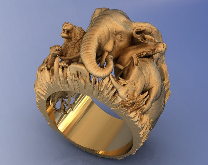 14k Yellow Gold Over Elephant Ring Animal Ring Men Elephant - Etsy