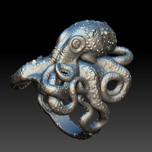 925 Sterling Silver Octopus Ring Men Octopus Ring, Octopi Animal Biker ...