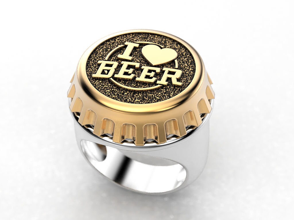 14k Yellow and White Gold Over Beer Cap Ring Bottle Caps - Etsy