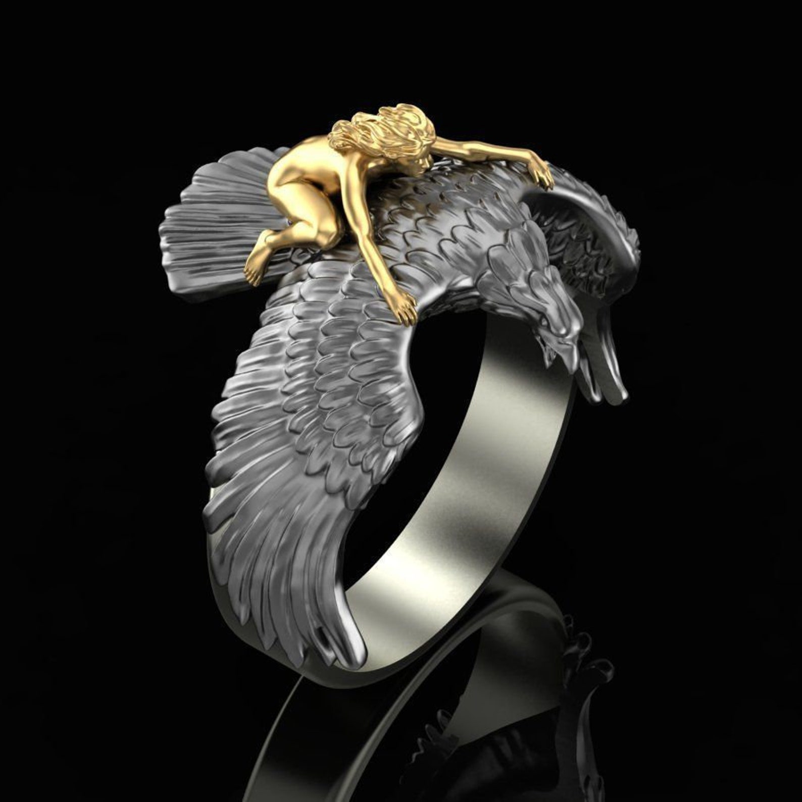 925 sterling silver eagle ring women eagle ring On The Wings | Etsy