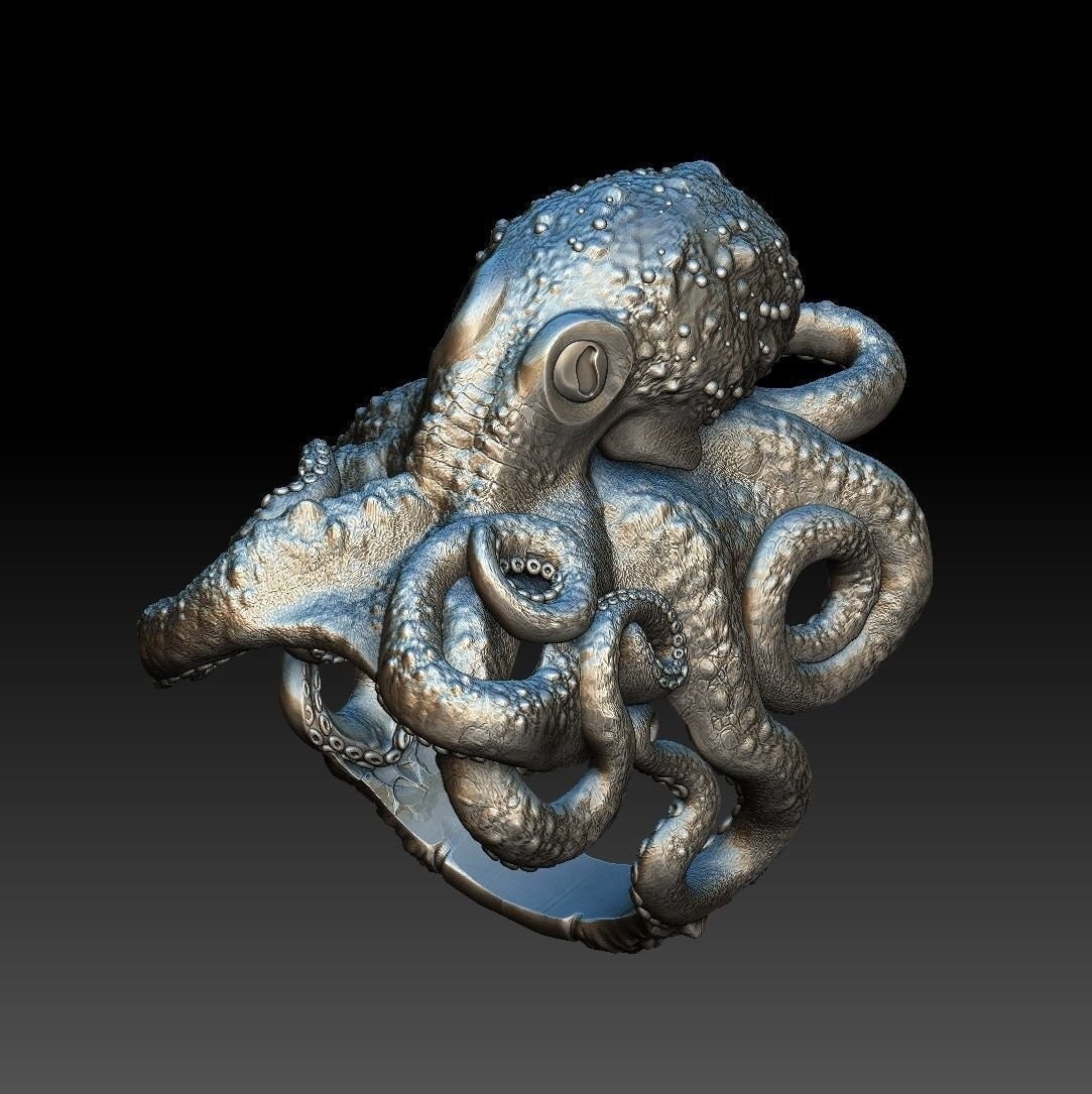 925 Sterling Silver Octopus Ring Men Octopus Ring, Octopi Animal Biker ...