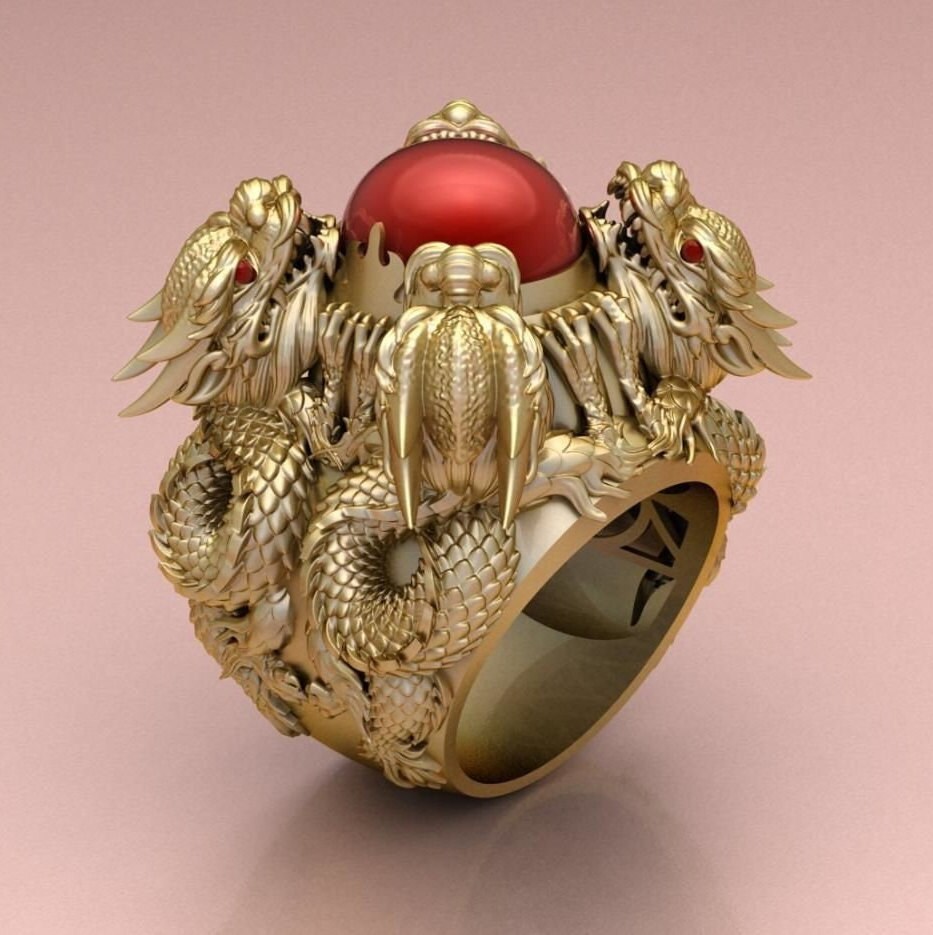 925 Sterling Silver Four Dragon Ring, Antique Dragon Ring, Men Dragon ...