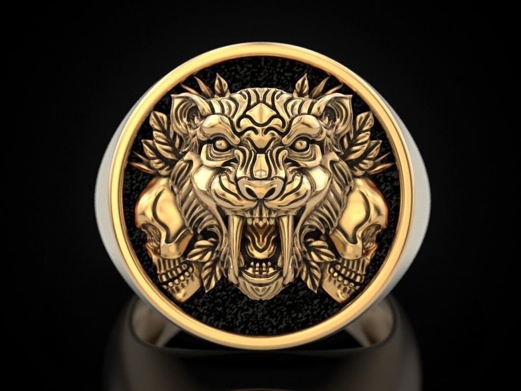 14k Yellow & White Gold Over Saber Toothed Tiger skull - Etsy