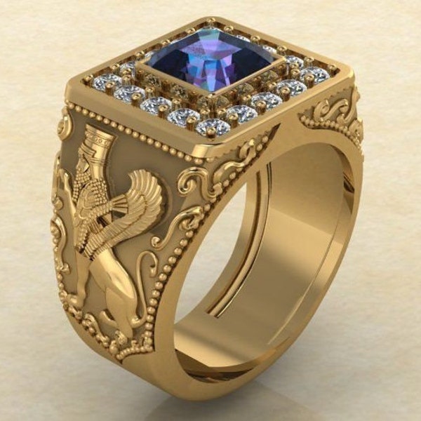 Mens Winged Lion Ring - Etsy