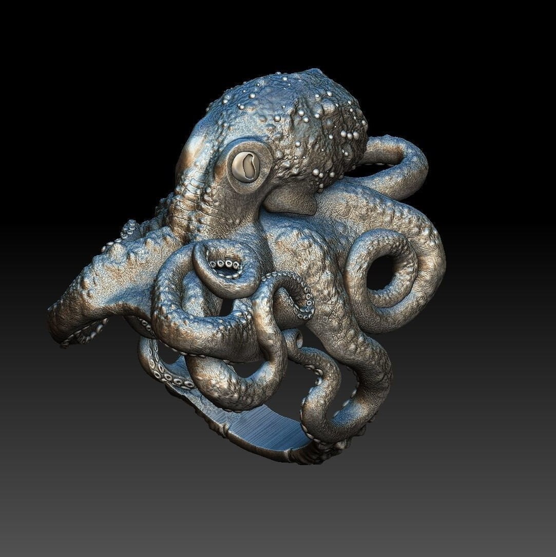 925 Sterling Silver Octopus Ring Men Octopus Ring, Octopi Animal Biker ...