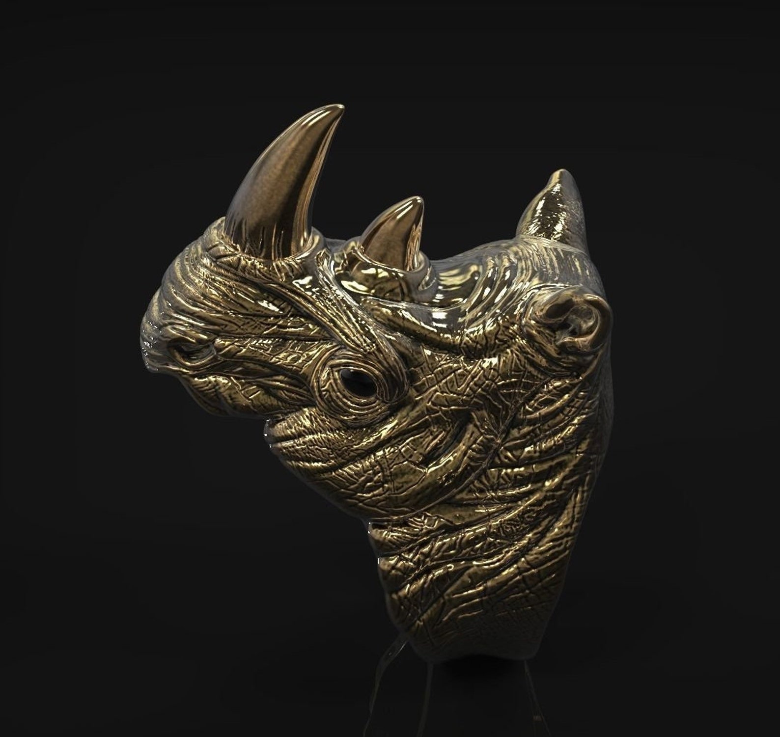 14k Yellow Gold Over Rhinoceros Ring, Wildlife Animal Ring, Detailed ...