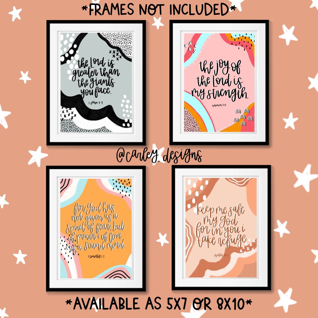 Bible Verse Art Print - Colorful, Funky, Retro, Boho, Christian ...