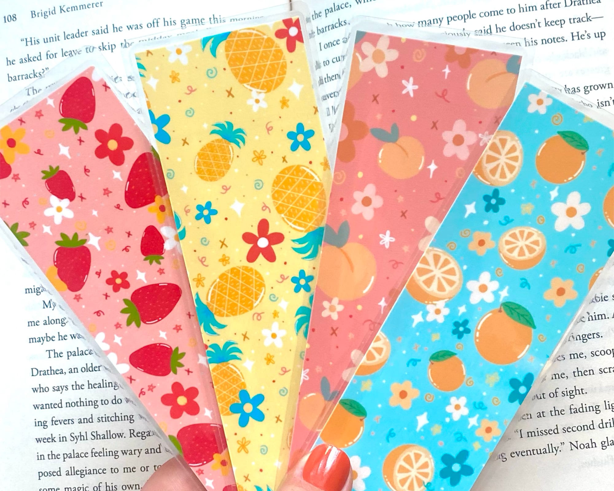 Fruit Laminated Bookmarks Strawberry Orange Peach | Etsy