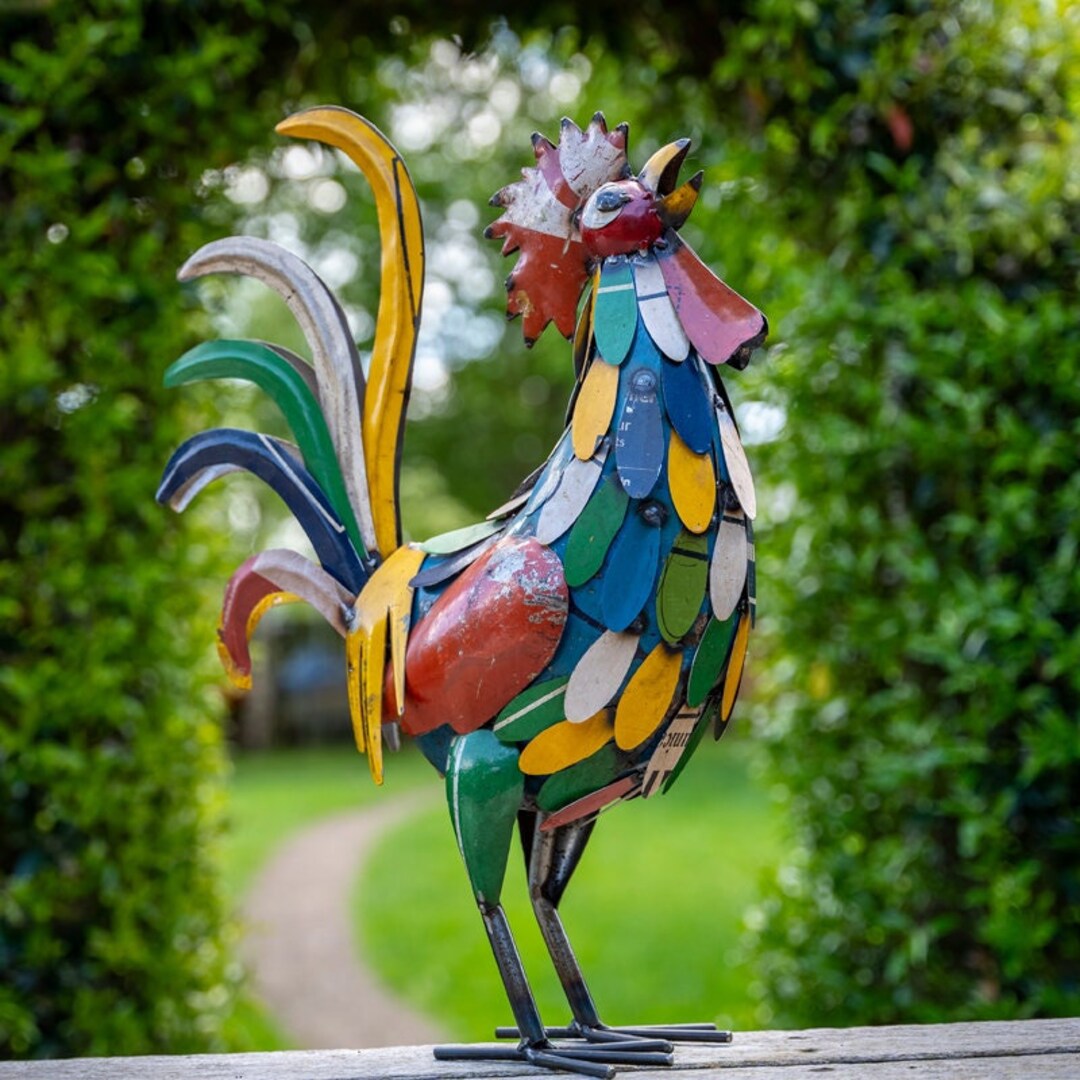 Upcycled Metal Clucking Cockerel Garden and Home Statue - Etsy