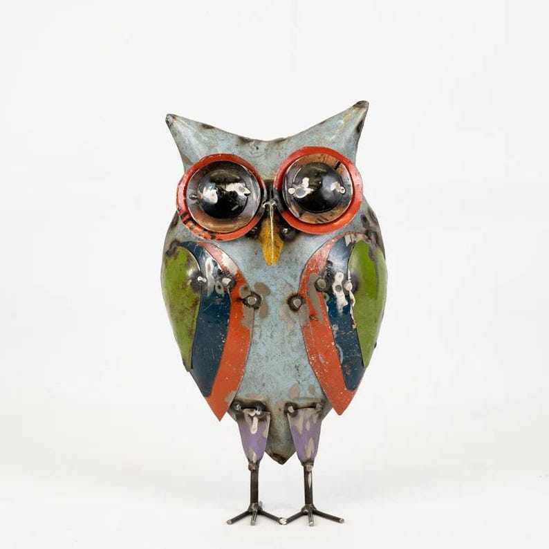 Upcycled Tin Owl Garden Statue/ornament (small) - Etsy