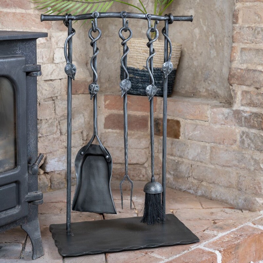 Hand Forged Companion Set Fireside Tools Leaf Design - Etsy