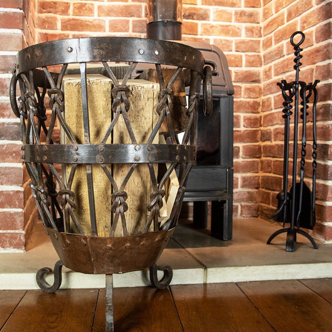 Large Hand Forged Wrought Iron Log Basket - Etsy