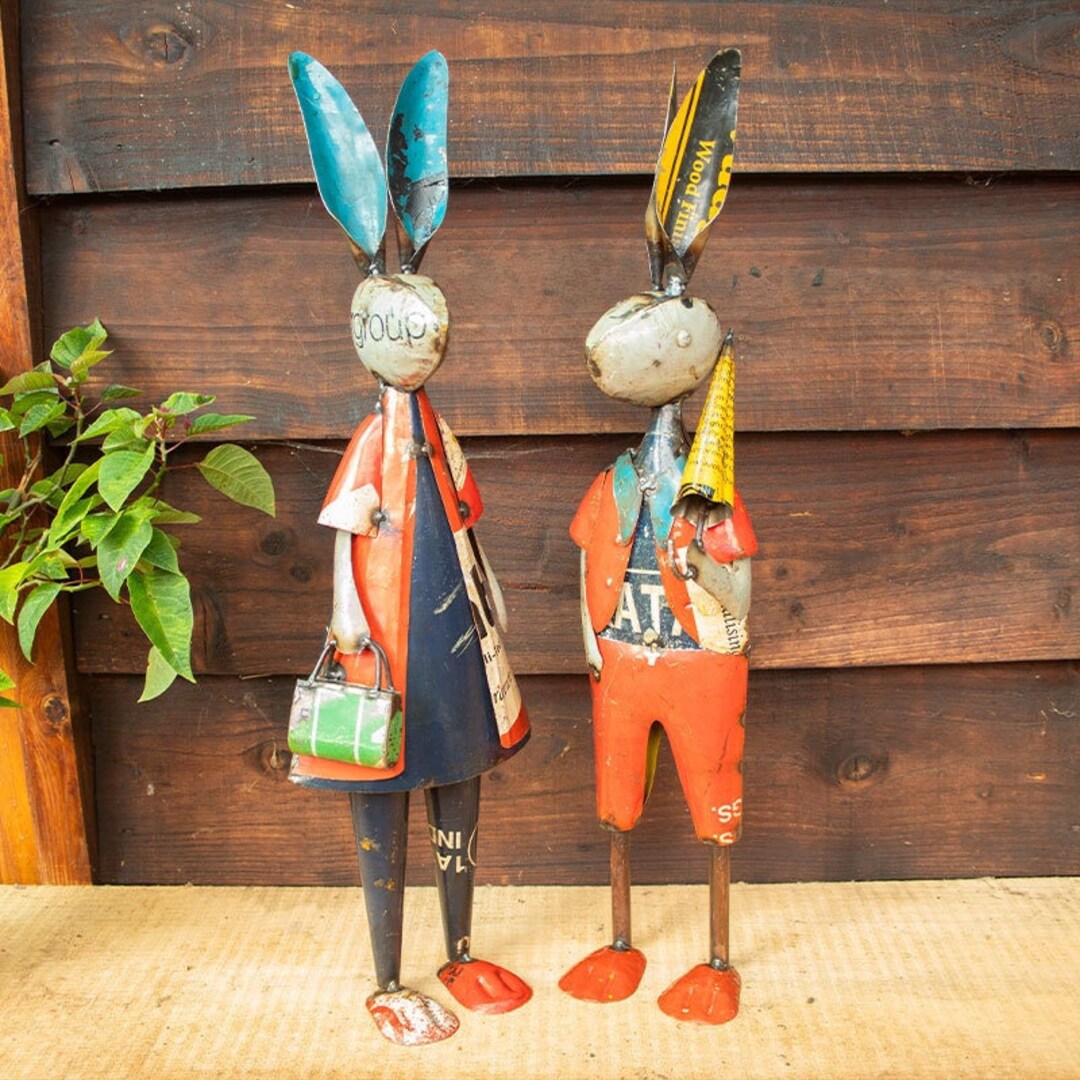 Pair of Metal Rabbit Ornaments - Etsy