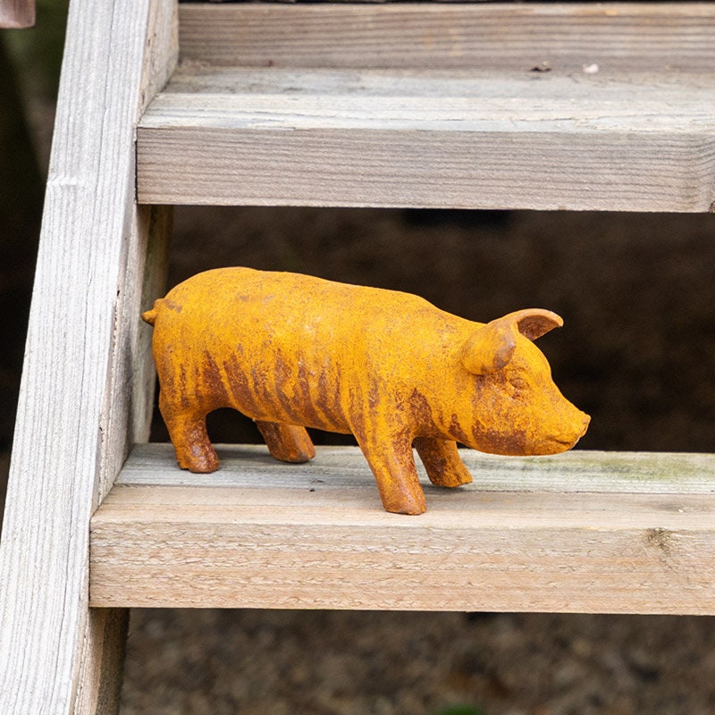 Cast Iron Pig Garden and Home Statue Rusty Pig Ornament | Etsy UK