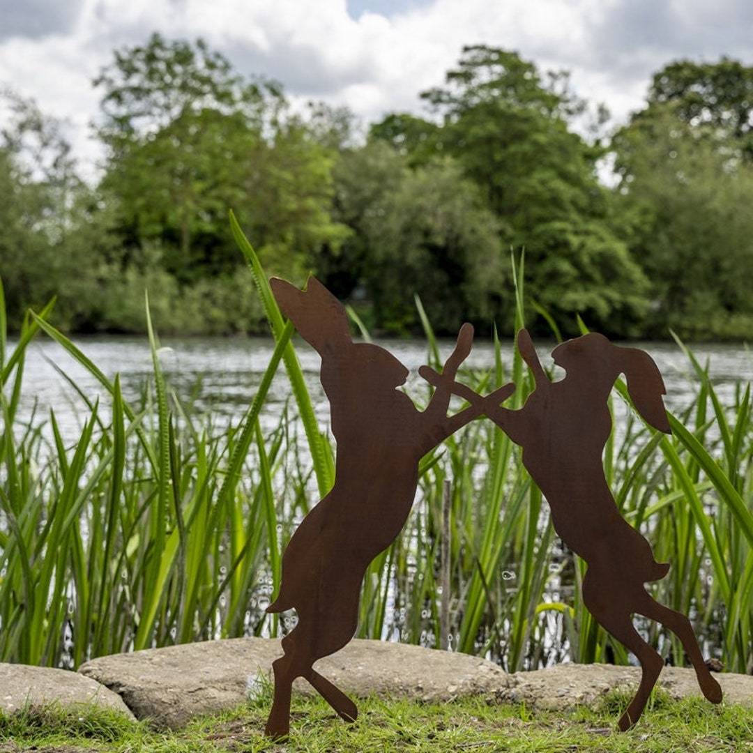 Boxing Hares Garden Sculpture Animal Art Ornament - Etsy