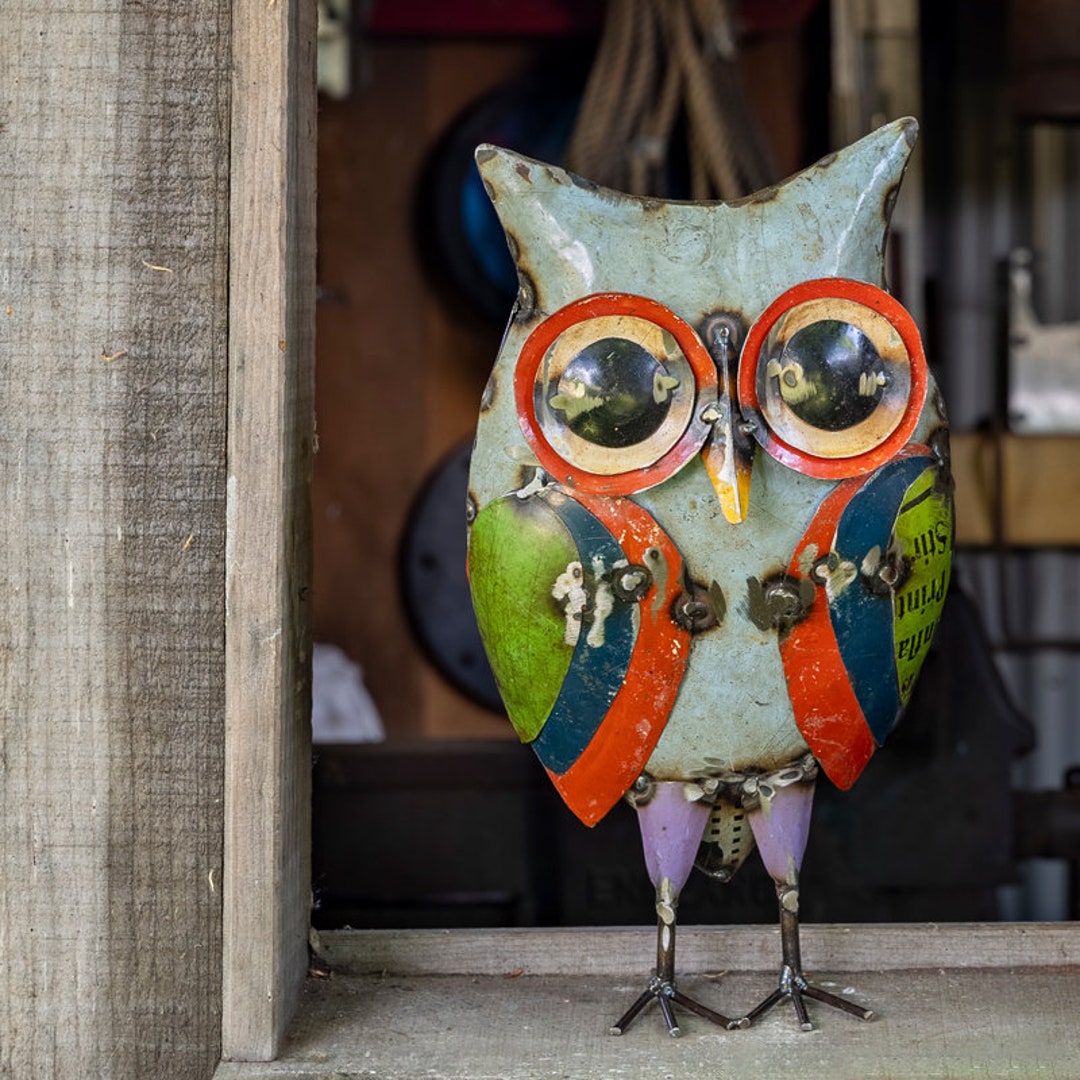 Upcycled Tin Owl Garden Statue/ornament (small) - Etsy