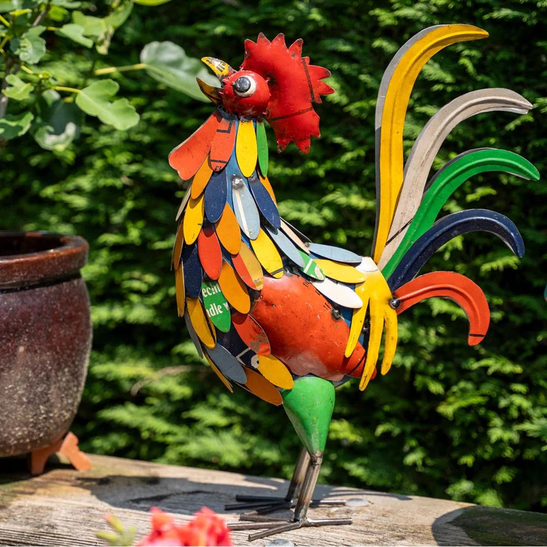 Upcycled Metal Clucking Cockerel Garden and Home Statue - Etsy