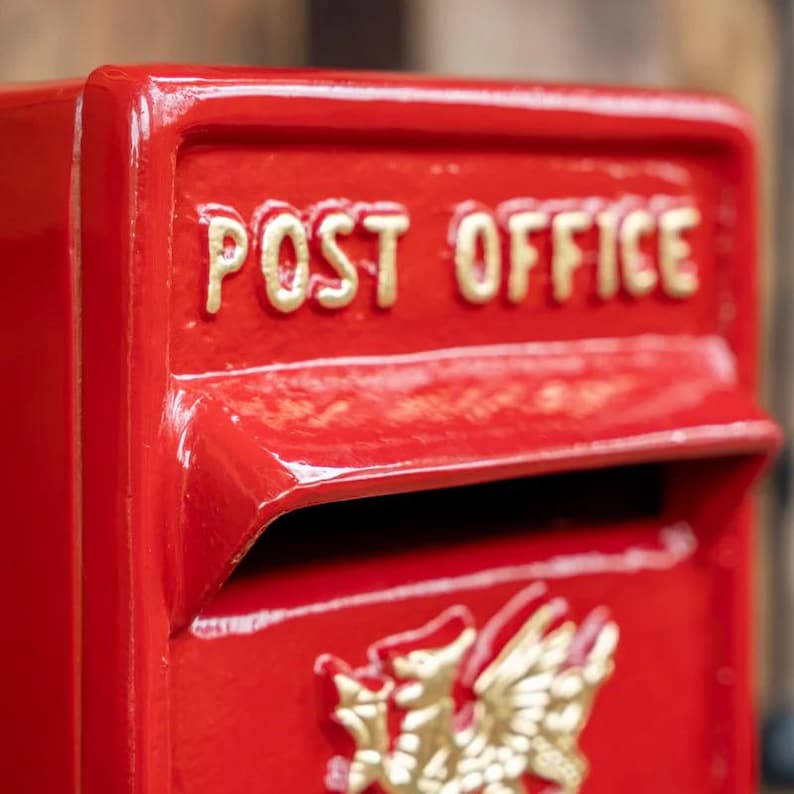 Welsh Cast Iron Red Post Box Letterbox Option on Stand and Wall Mount ...