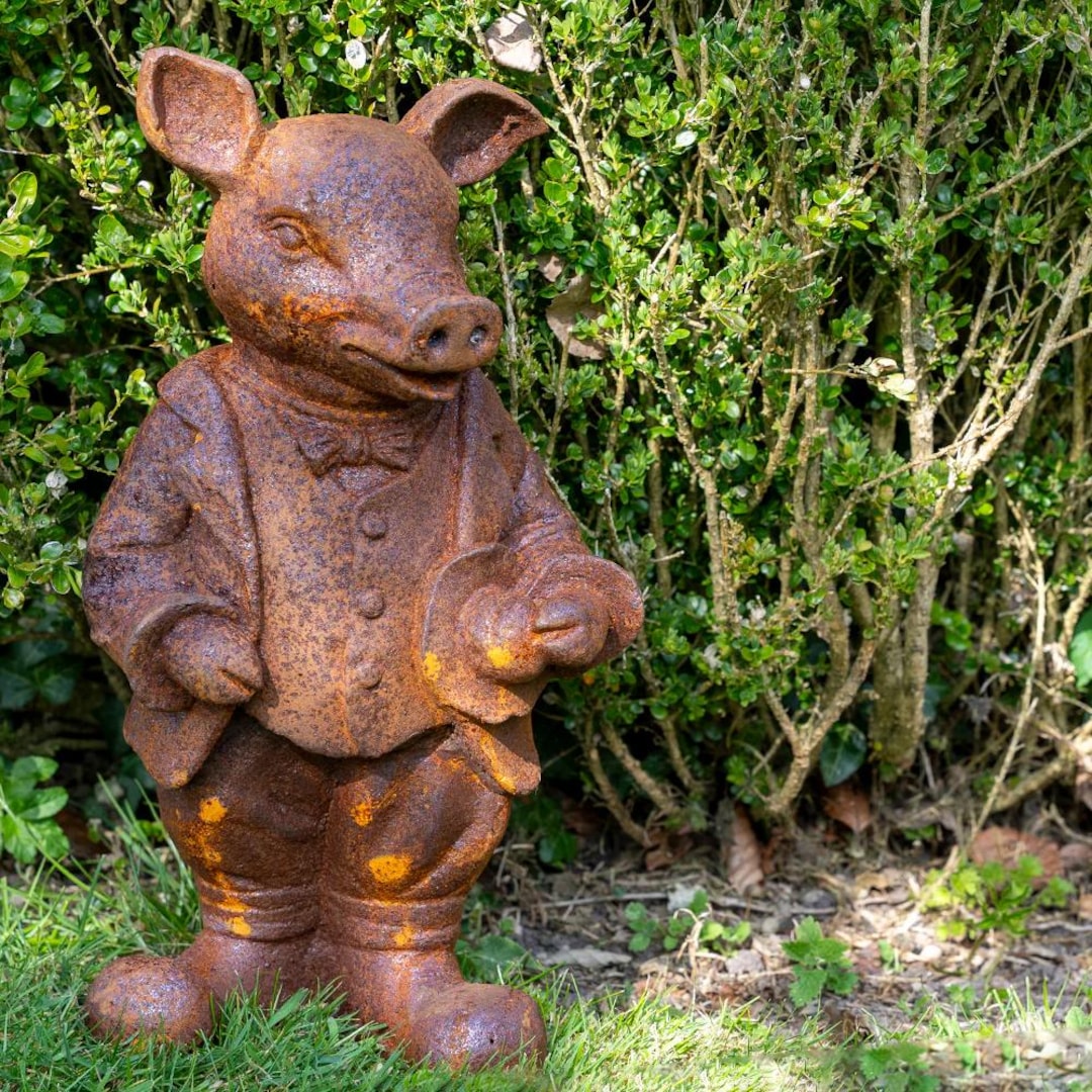 Mr Pig Cast Iron Garden Statue - Crafted From Solid Cast Iron NOT Resin ...