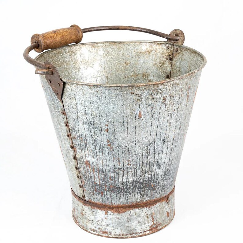 Authentic Vintage Galvanized Metal Bucket - Rusted Farmhouse Garden ...