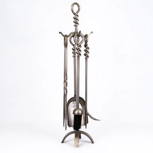 Wrought Iron Fireplace Tools Set - Pewter - Etsy