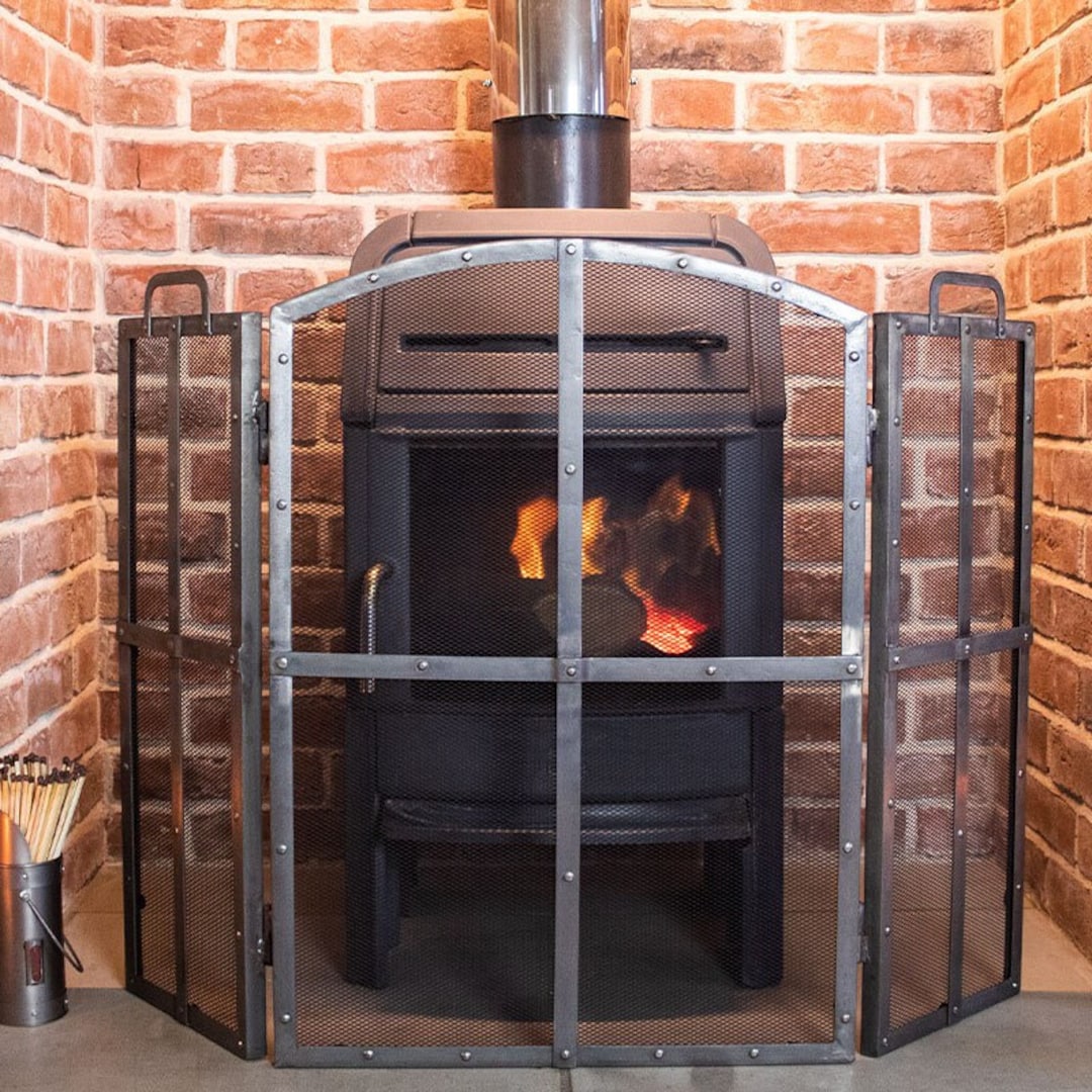 Greystone Iron Pewter Panel Fire Screen - Etsy