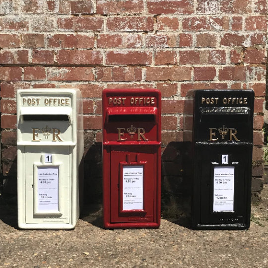 Royal Mail ER Cast Iron Post Box Red, Black and White Mailbox Option on ...