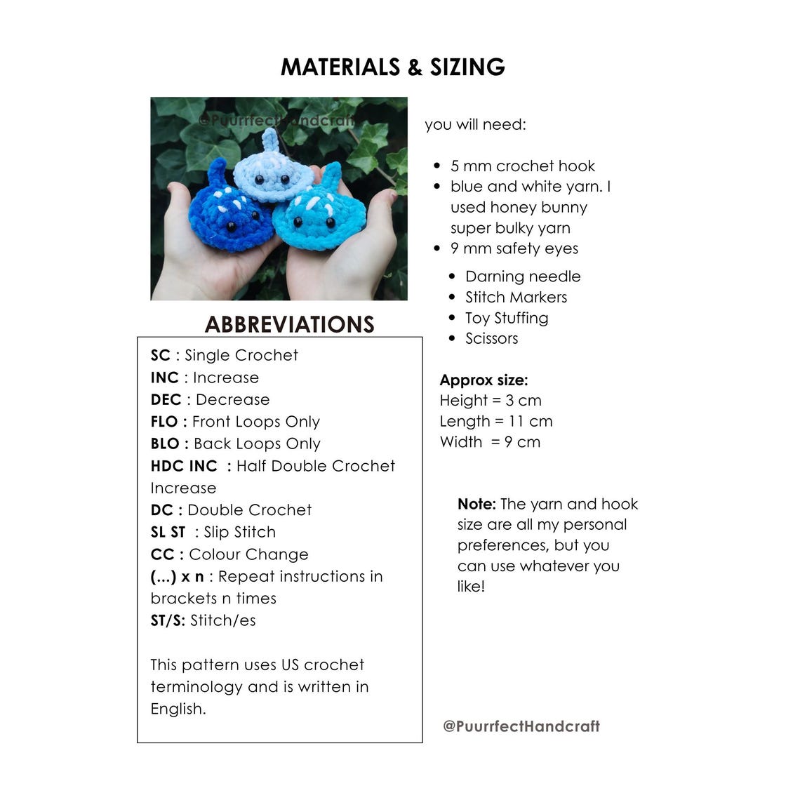Mini Stingray Crochet Pattern – No Sew Amigurumi PDF, Quick and Easy ...