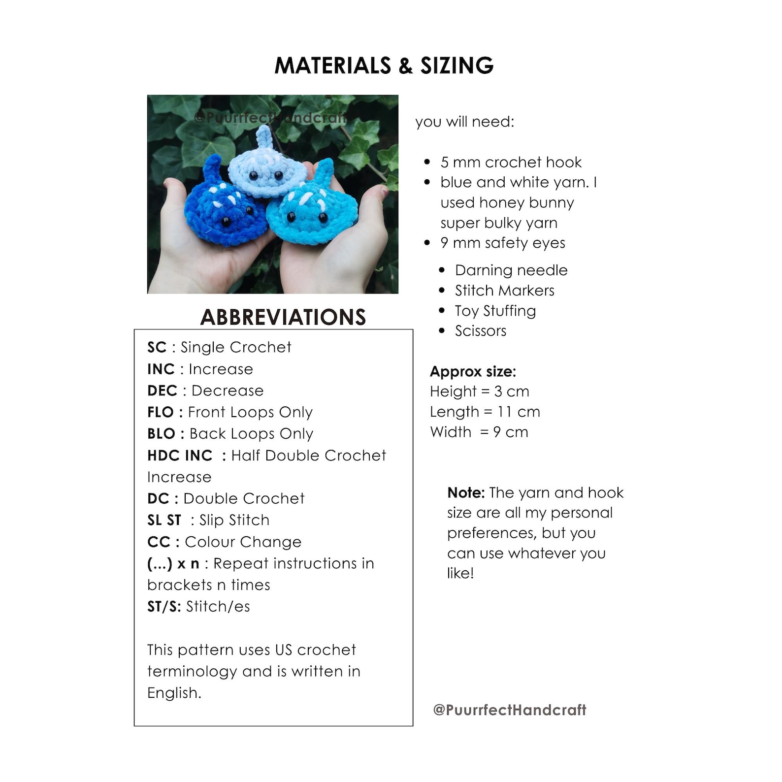 Mini Stingray Crochet Pattern – No Sew Amigurumi PDF, Quick and Easy ...