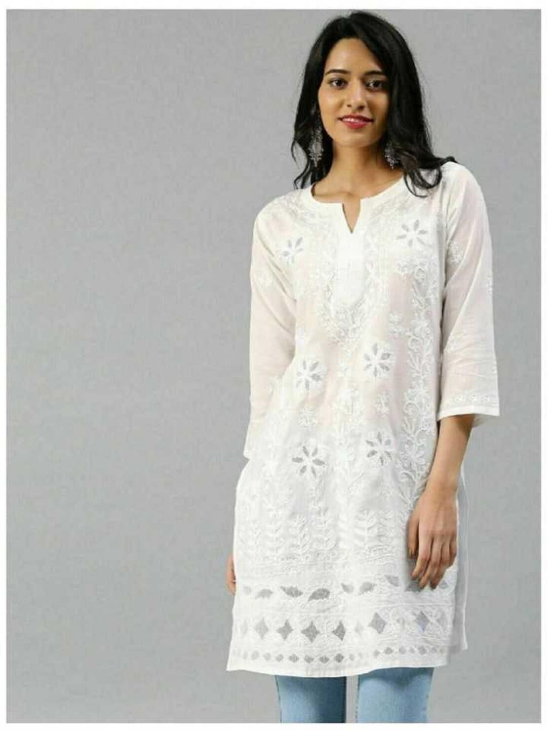Chikankari White Kurta Palazzo Set for Women, Indian Ethnic Clothing ...