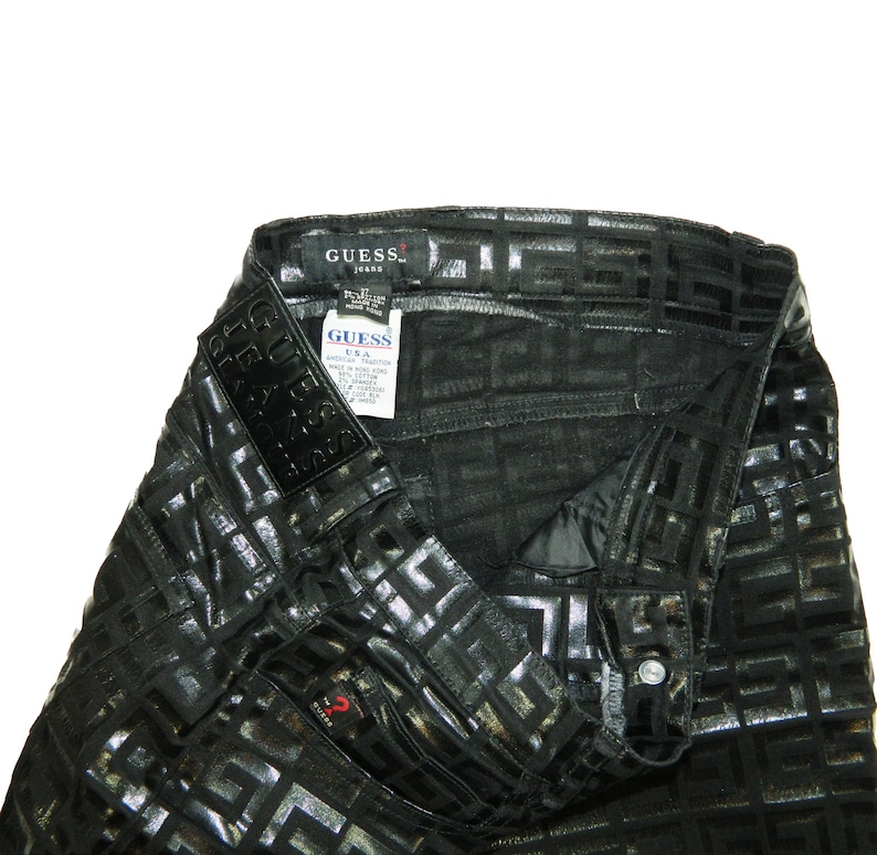 Women's GUESS JEANS GLAMOUR Black Textured G Logo Hot Disco Jeans Tag ...