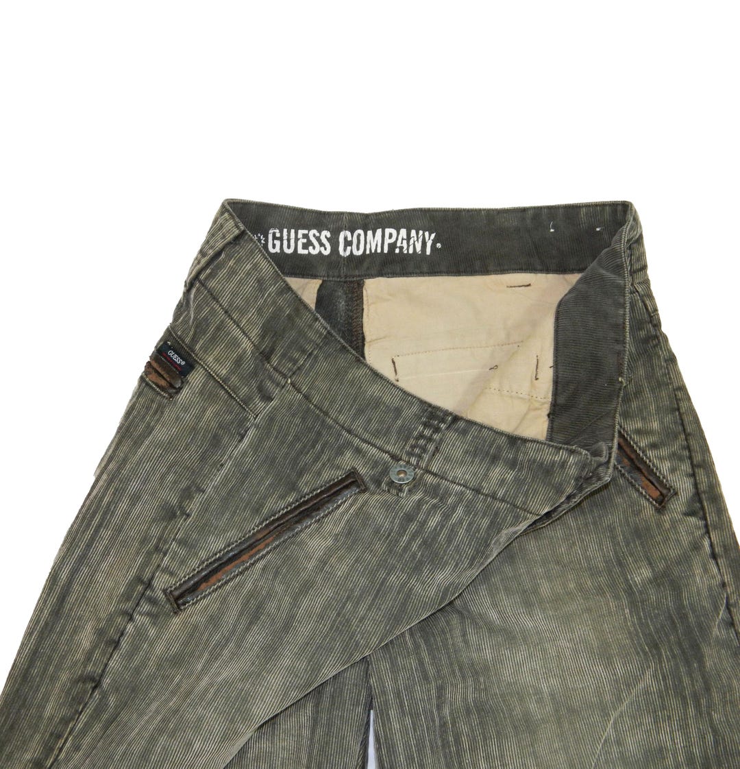 Women's 90's GUESS Company Brushed Pin Cord Brown Jeans Tag & Measured ...