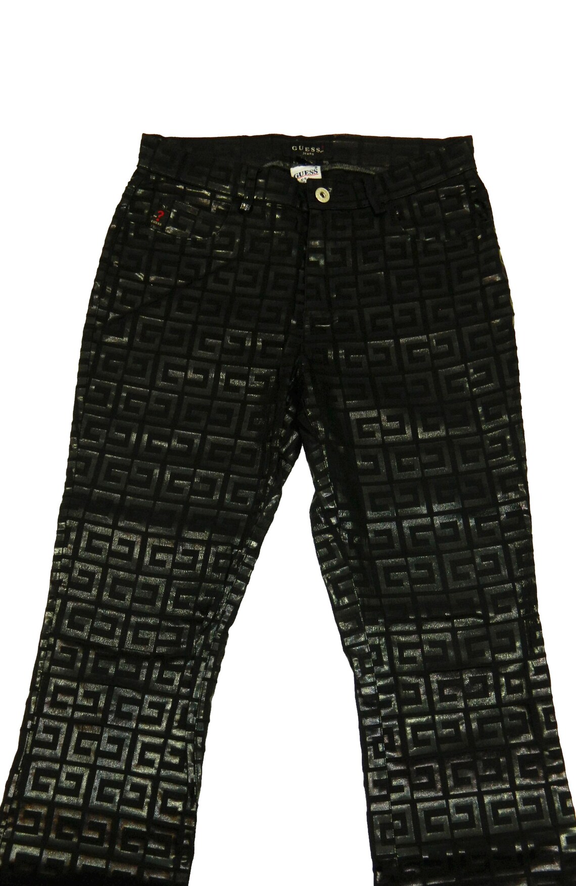 Women's GUESS JEANS GLAMOUR Black Textured G Logo Hot Disco Jeans Tag ...