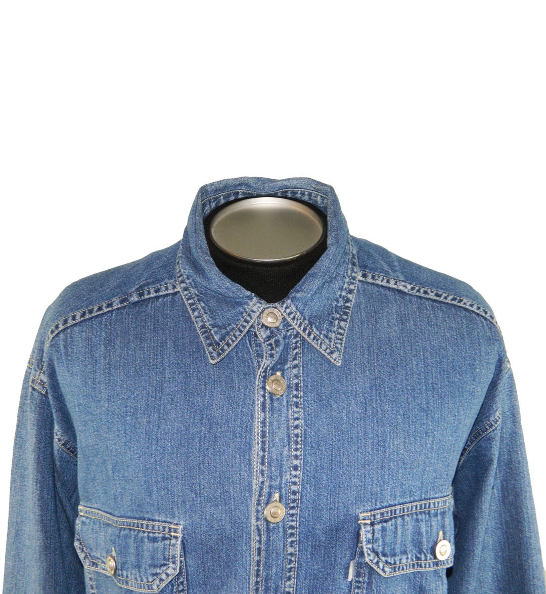 Men's Levi's Silvertab Metal Logo Button Front Blue Jean Denim Shirt ...
