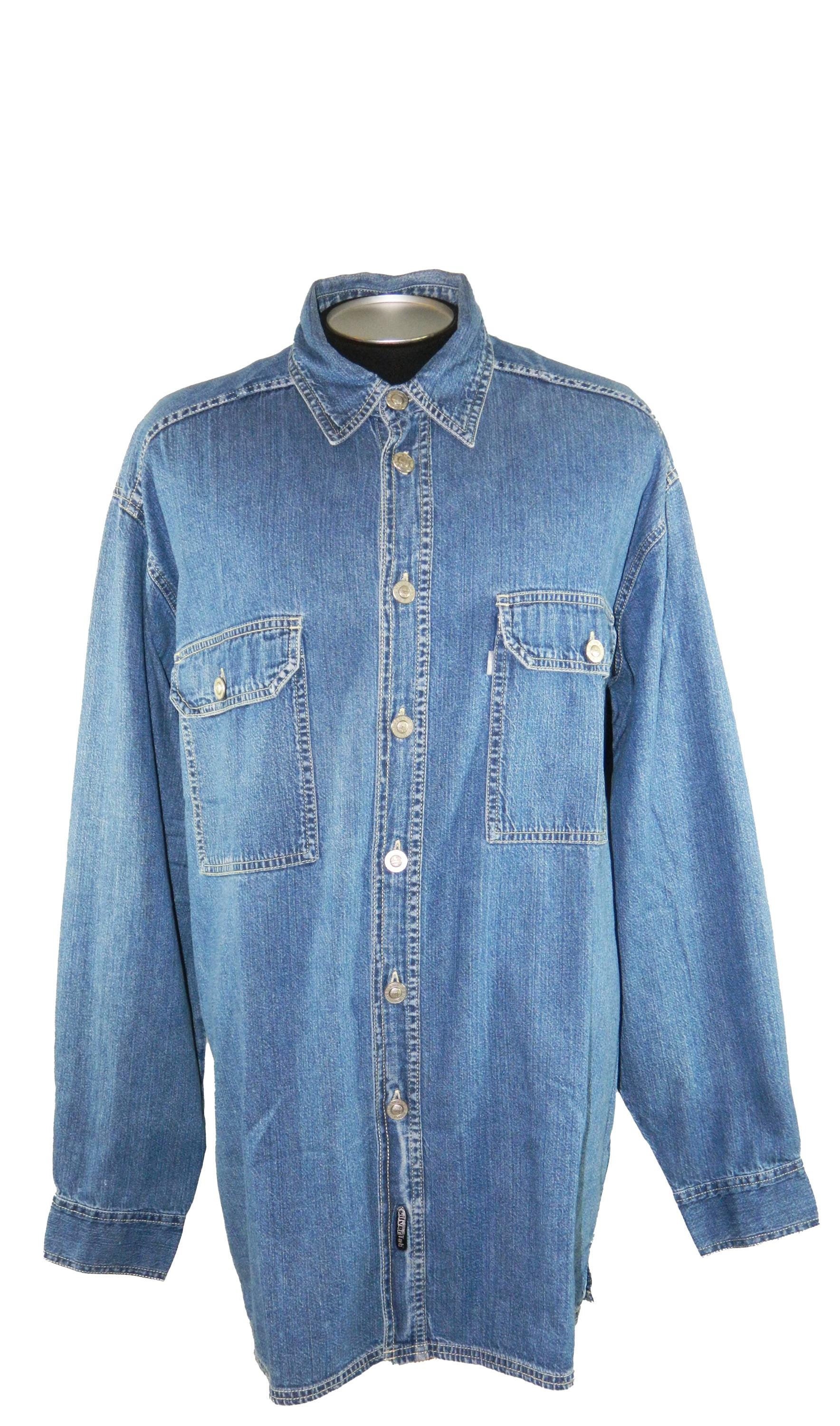 Men's Levi's Silvertab Metal Logo Button Front Blue Jean Denim Shirt ...