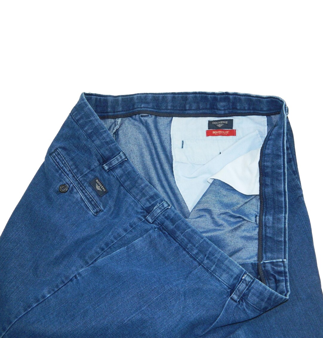 Men's Dockers Individual Fit Blue Jean Denim Khaki Pants Tag Size 50x32 ...