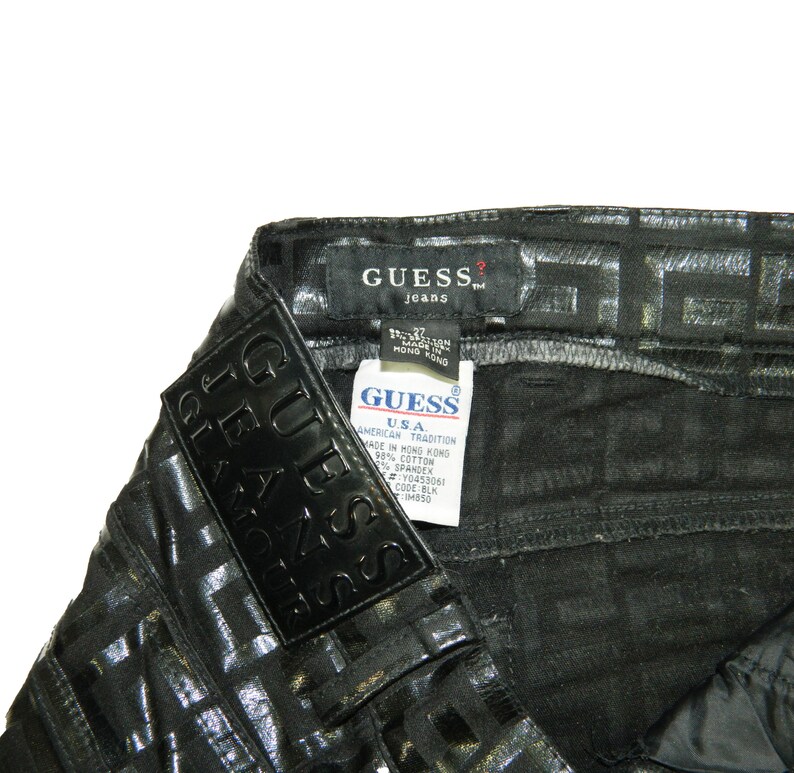 Women's GUESS JEANS GLAMOUR Black Textured G Logo Hot Disco Jeans Tag ...