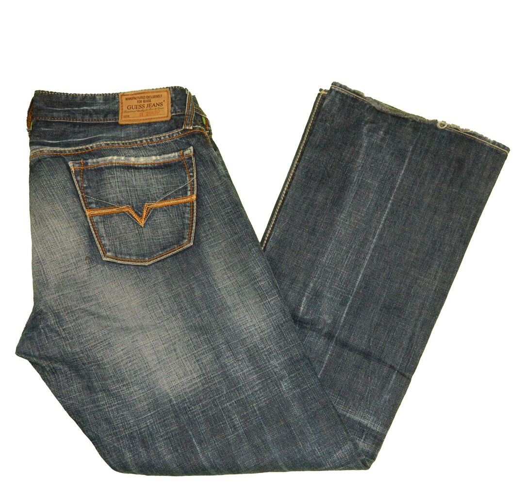 Men's GUESS Jeans Button Fly Falcon Low Rise Boot Premium Denim Blue ...