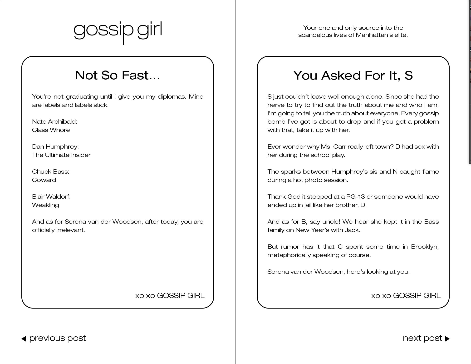 Gossip Girl Text Format