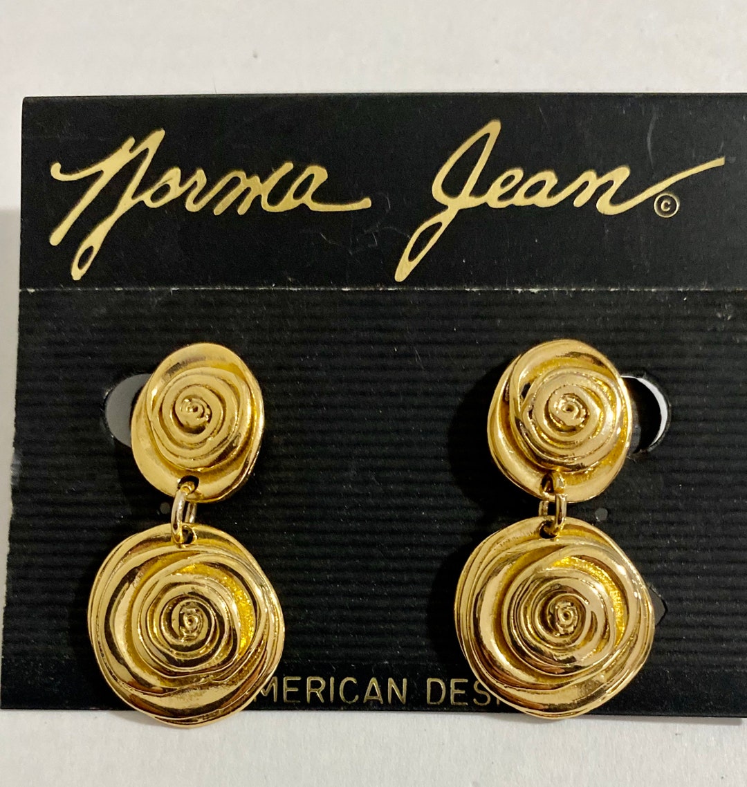 Vintage Norma Jean Designs Rose Swirl Dangle Earrings - Matte Gold Made ...