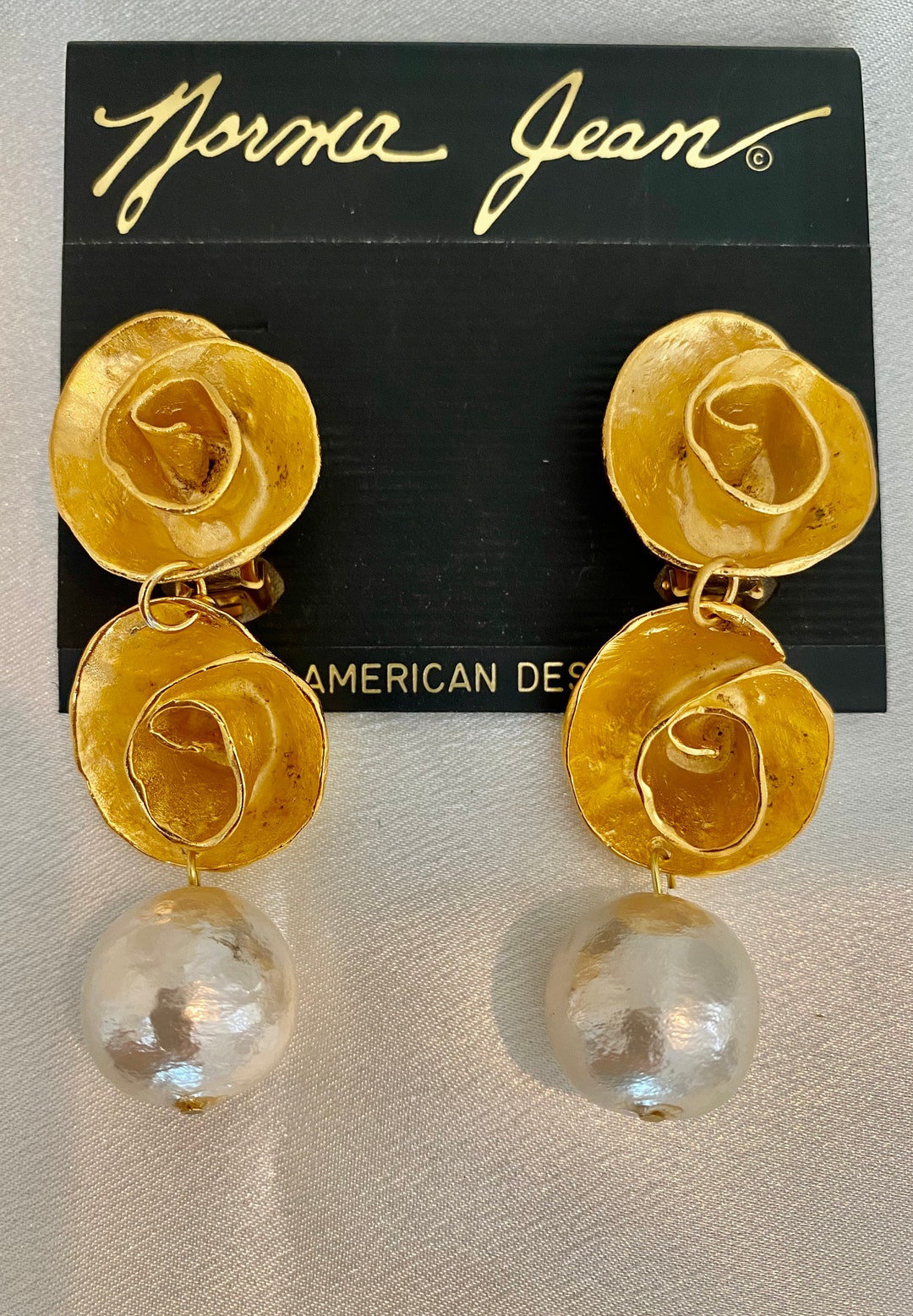 Norma Jean Designs Vintage Clip Matte Gold Rose Earrings With Cotton ...