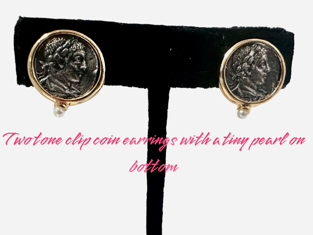 Vintage Pierced Two Tone Shinny Gold/ Antique Silver Coin With Tiny ...
