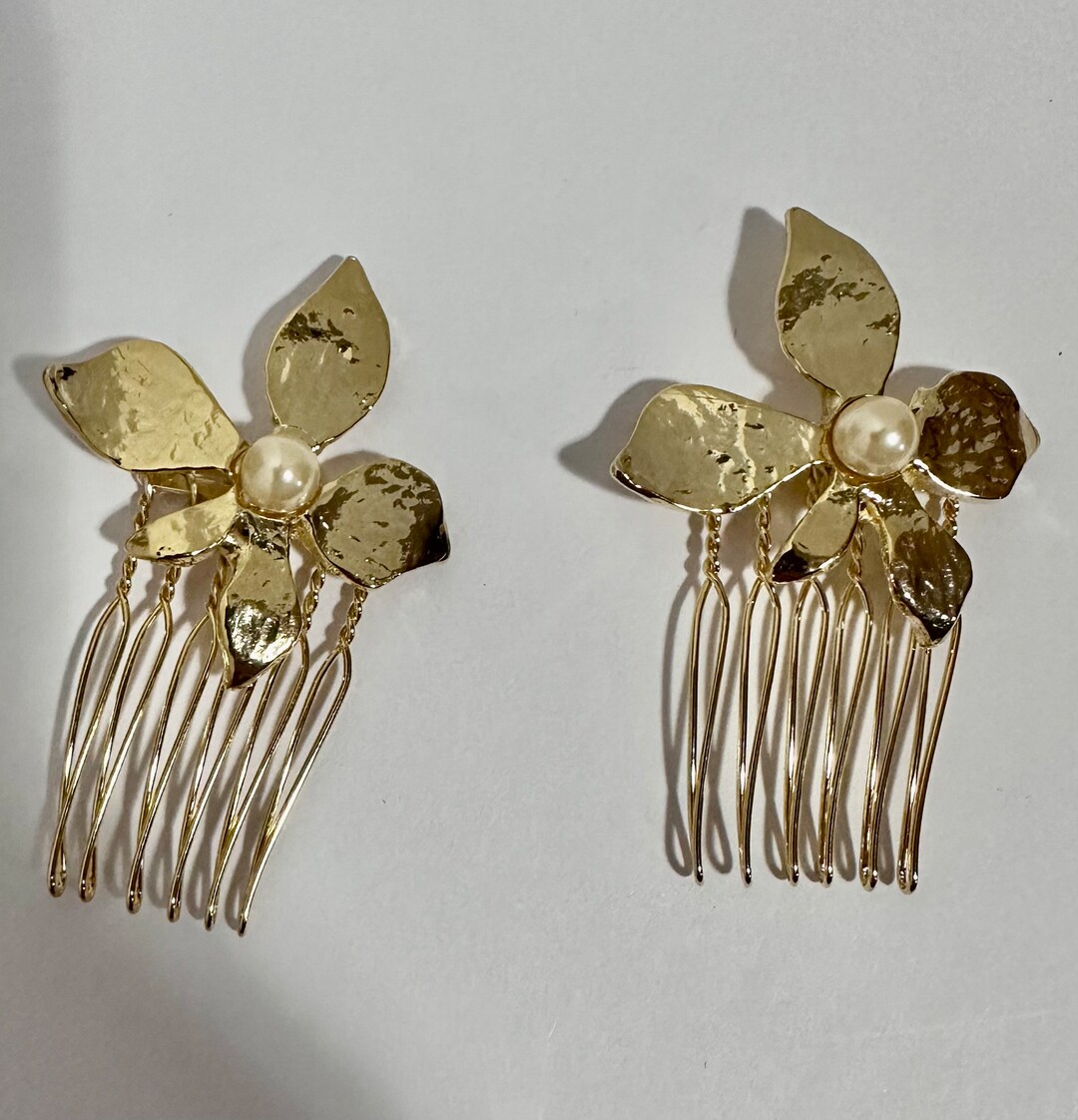 Norma Jean Designs Vintage Gold Flower Metal Combs With Pearl Centers ...