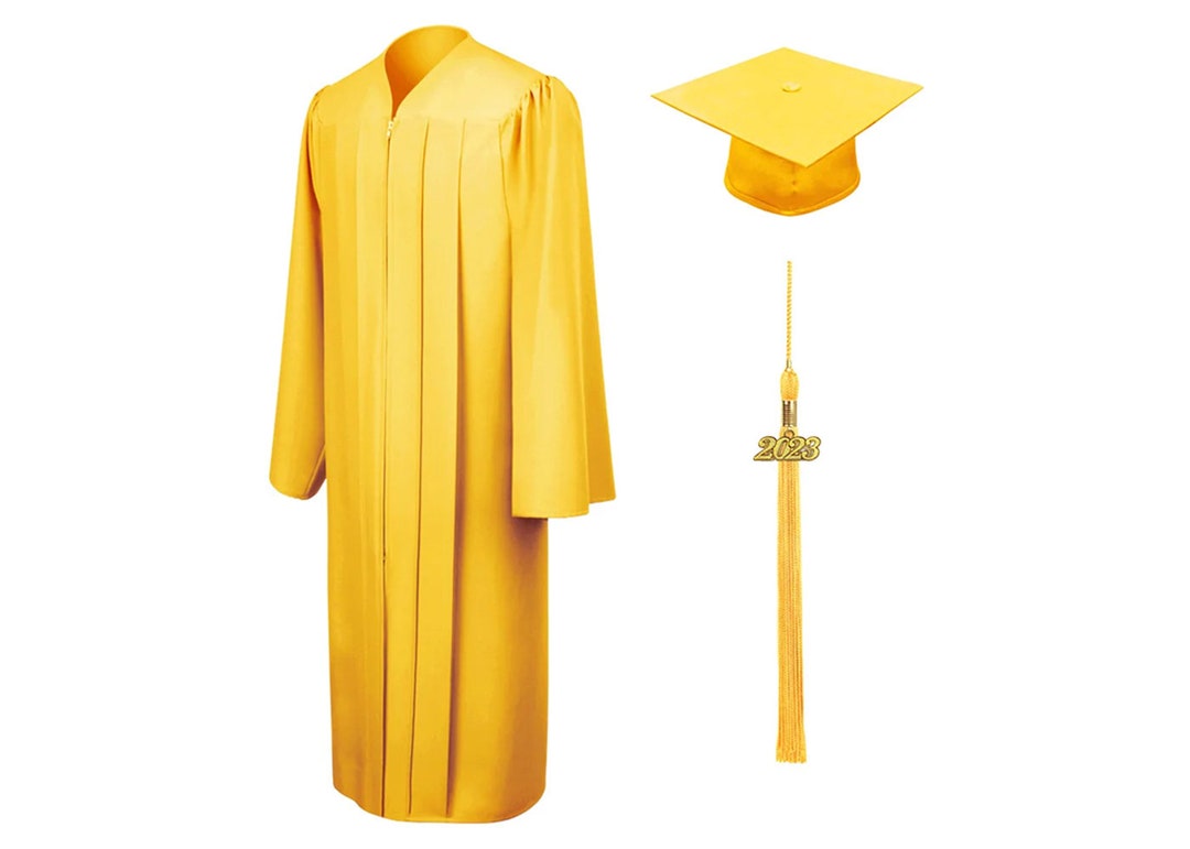 Matte Gold Graduation Cap, Gown and Black Tassel - Etsy