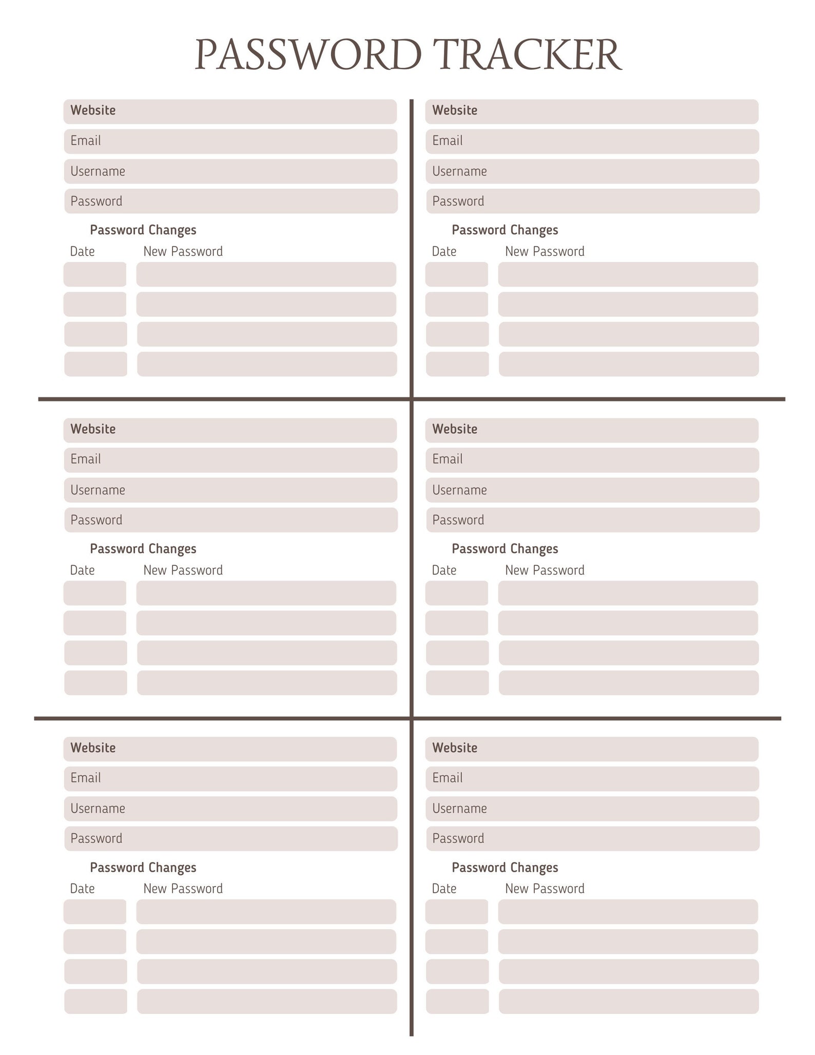 Password Tracker Printable | Instant Download | PDF - Etsy