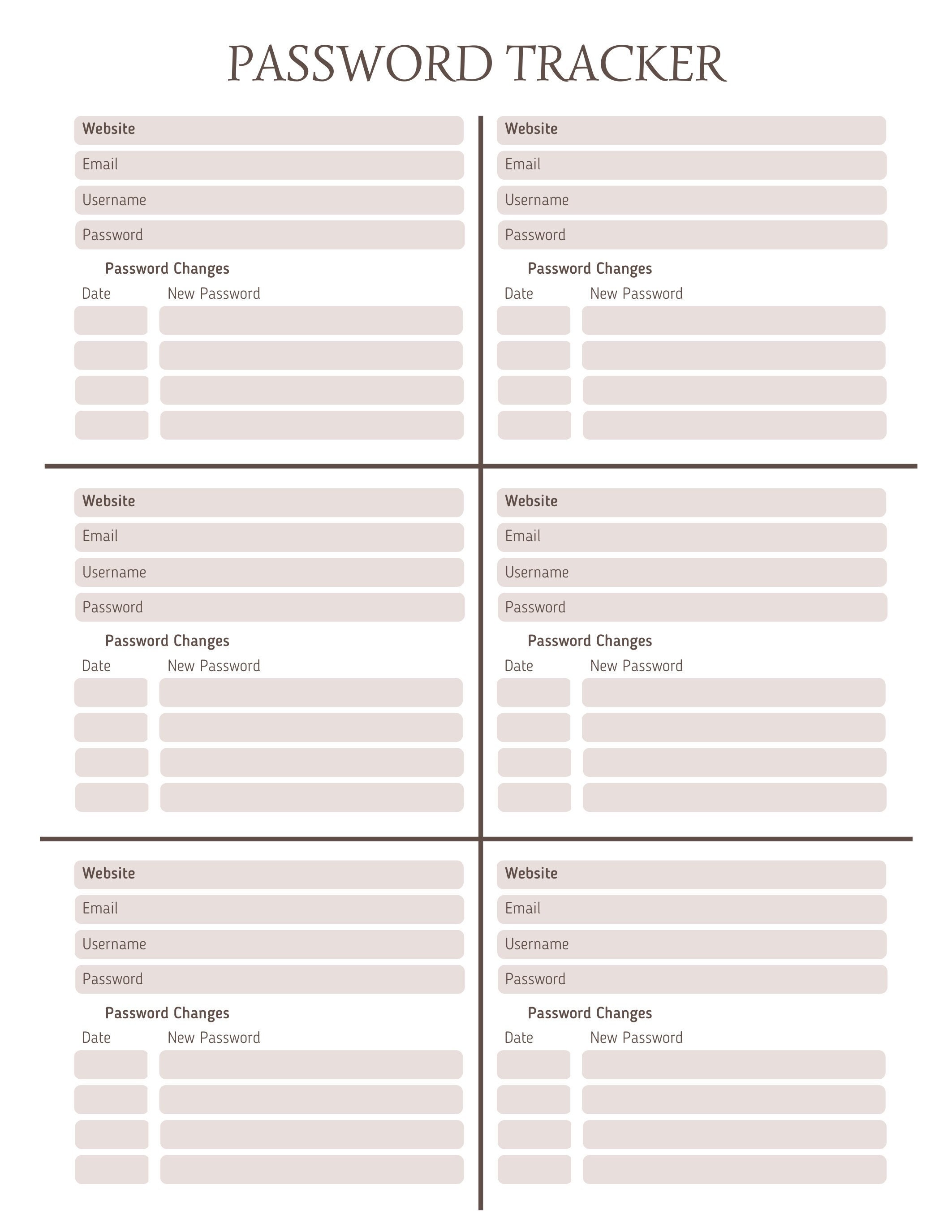 Password Tracker Printable | Instant Download | PDF - Etsy