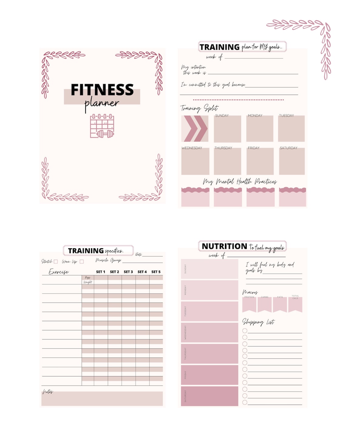 Fitness Planner Pack Printable | Workout, Weight Loss, Health ...