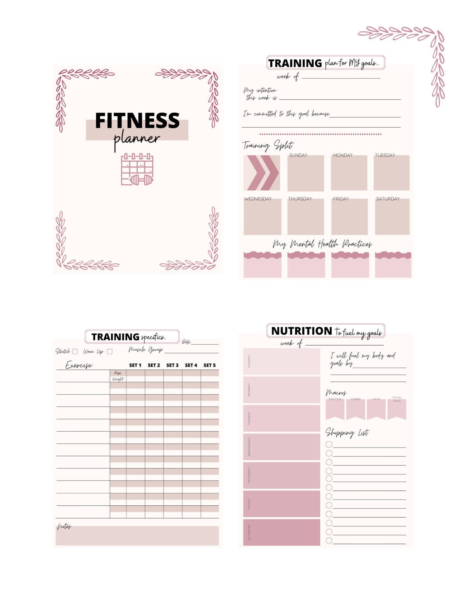 Fitness Planner Pack Printable | Workout, Weight Loss, Health ...