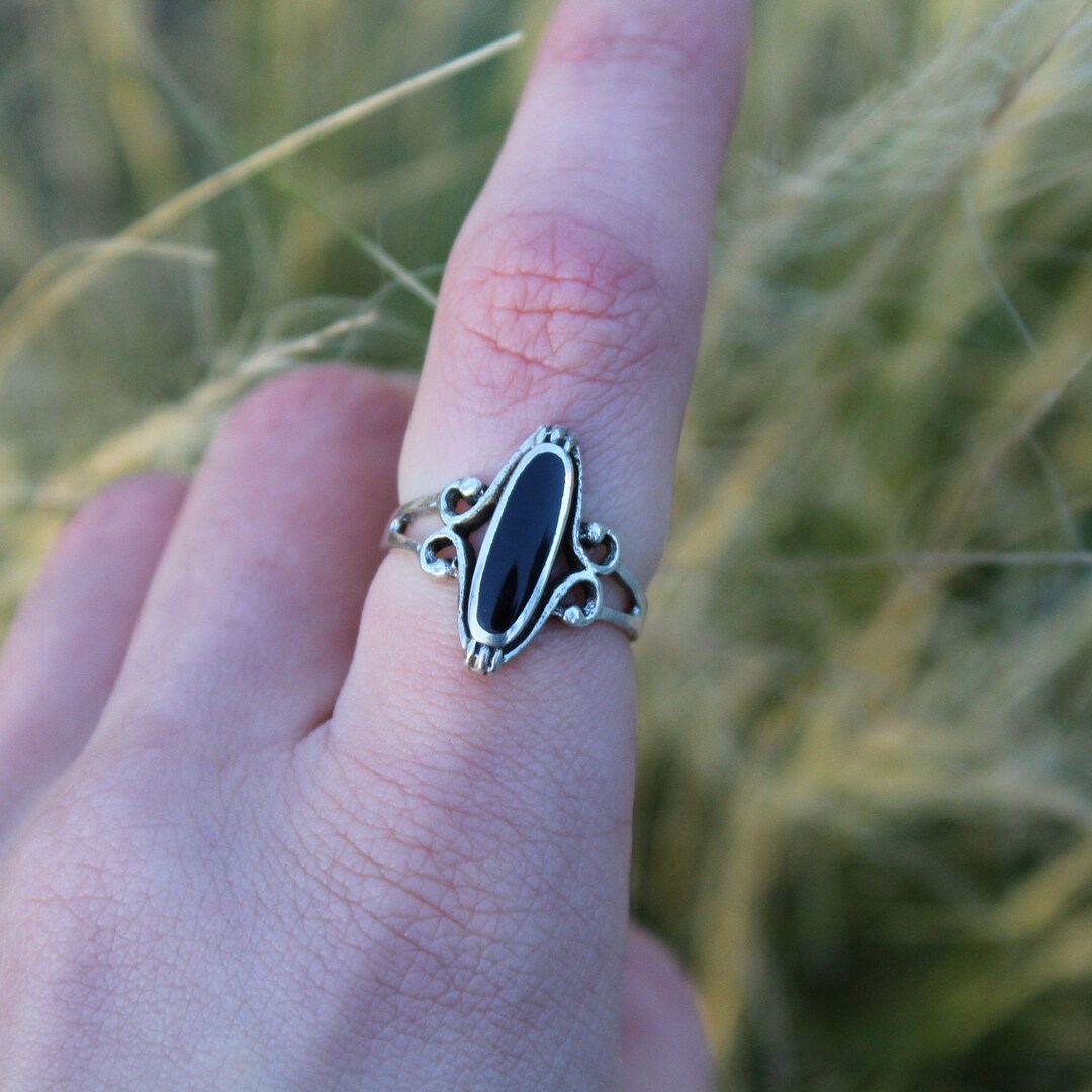 Sterling Silver Black Ring Gemstone Swirl Ring Gothic - Etsy